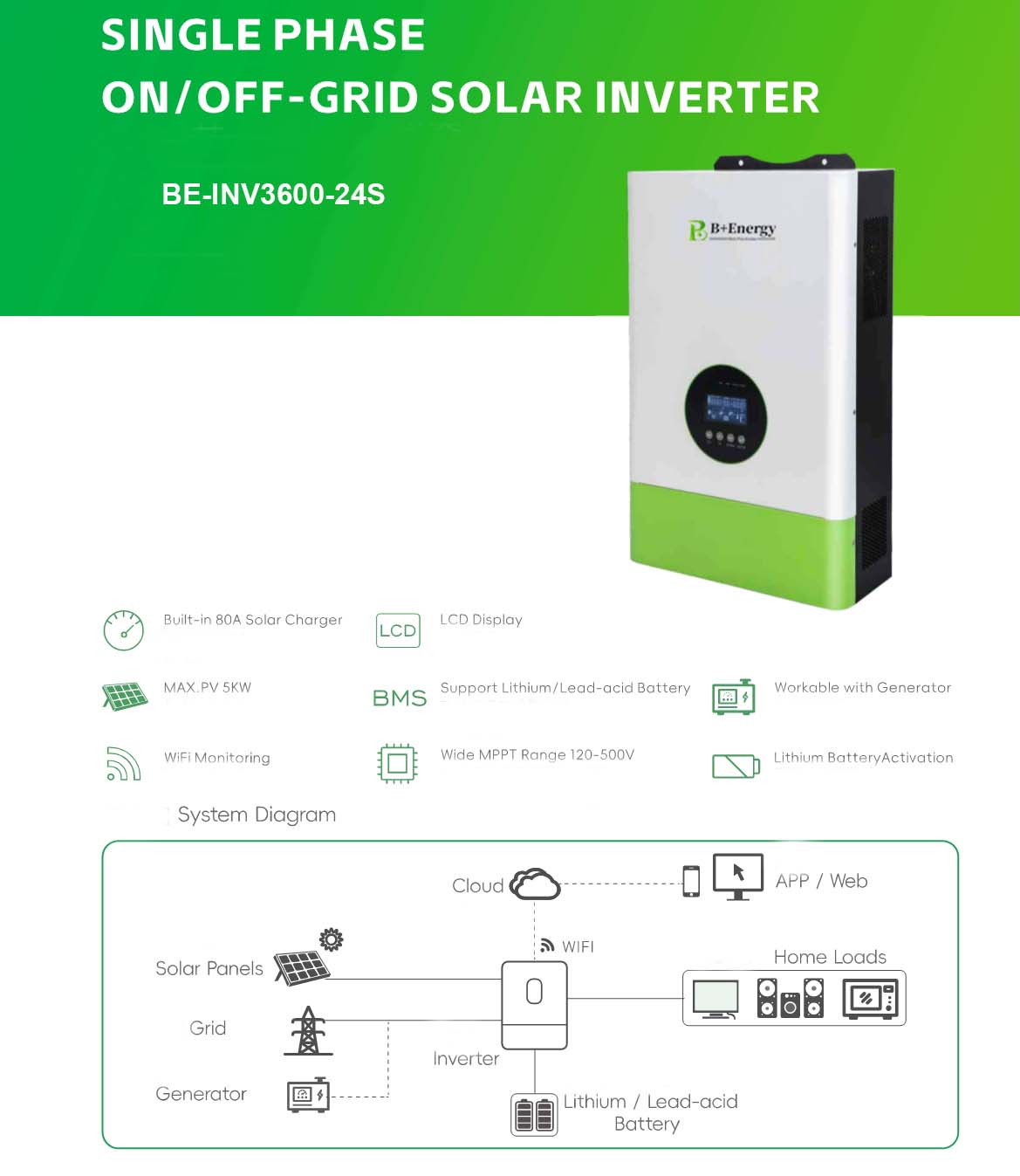 Solar Hybrid Inverter‌ 3600W 24S02 – Manufacturer EV Chargers Factory ...